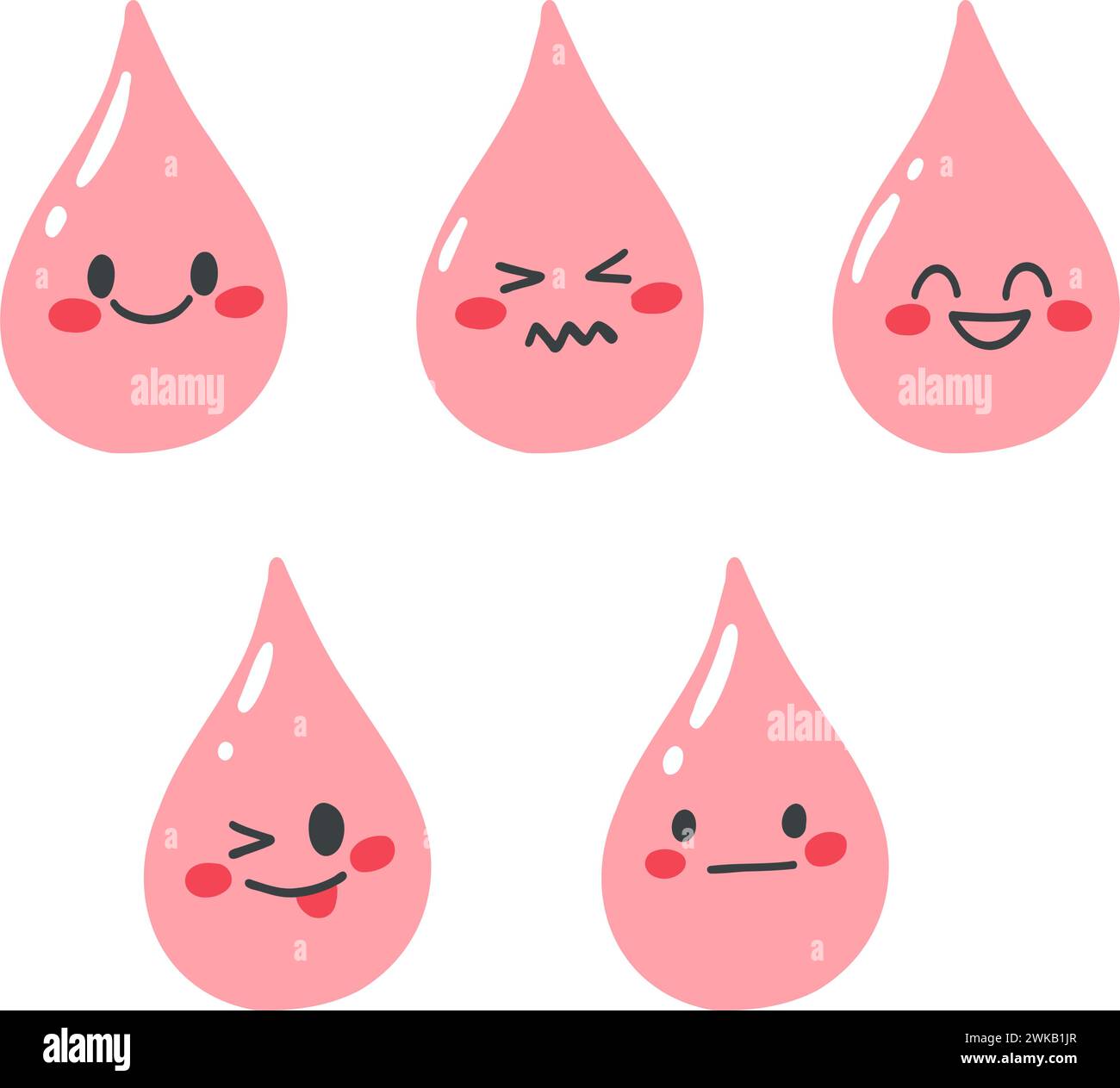 Hand drawn blood drops in kawaii style. Cute characters, concept of ...