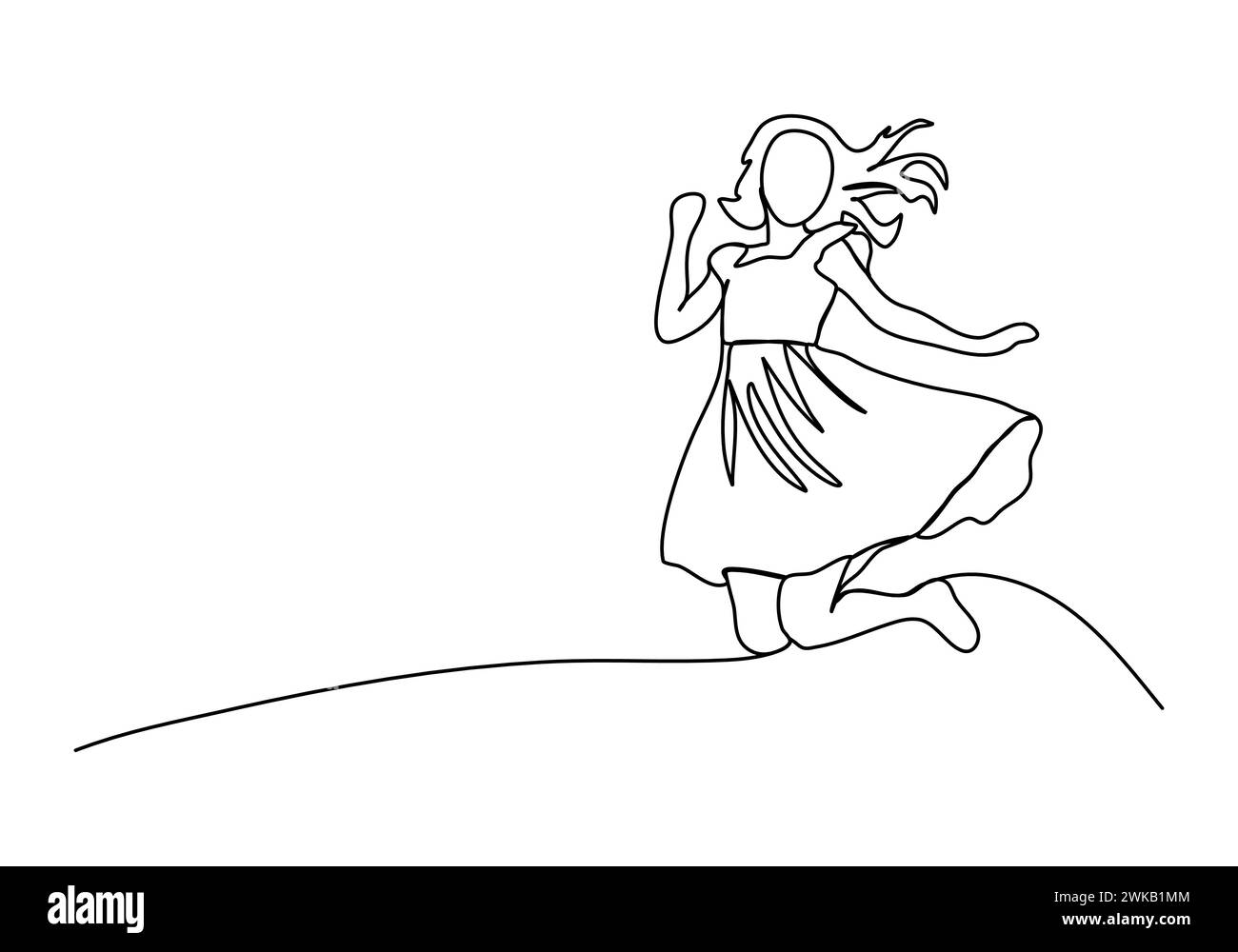 Woman in dress jumps one line drawing vector illustration Stock Vector ...