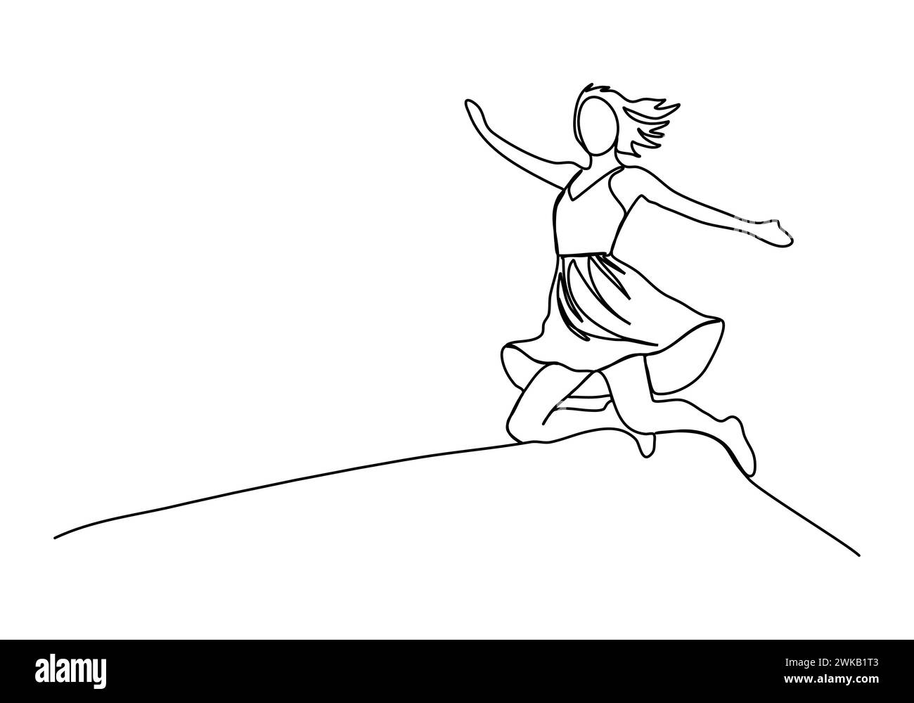 Woman in dress jumps one line drawing vector illustration Stock Vector ...