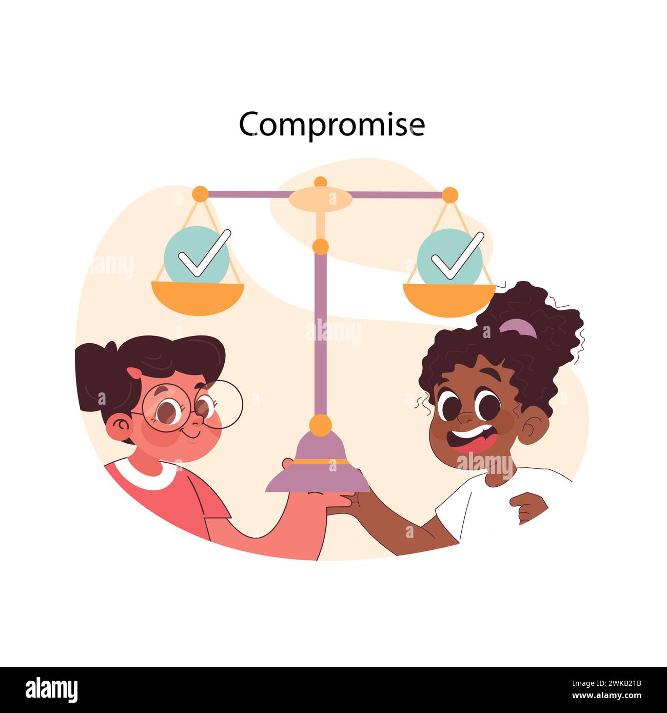 Compromise concept. Two kids learning the value of negotiation and ...