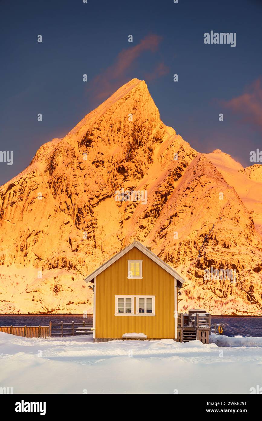 Lofoten islands beautiful nature sunset landscape in Norway and fishing ...