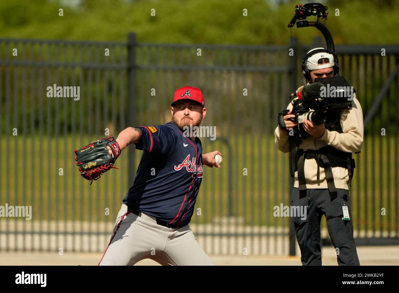 Atlanta Braves pitcher Tyler Matzek warms up during spring training in ...