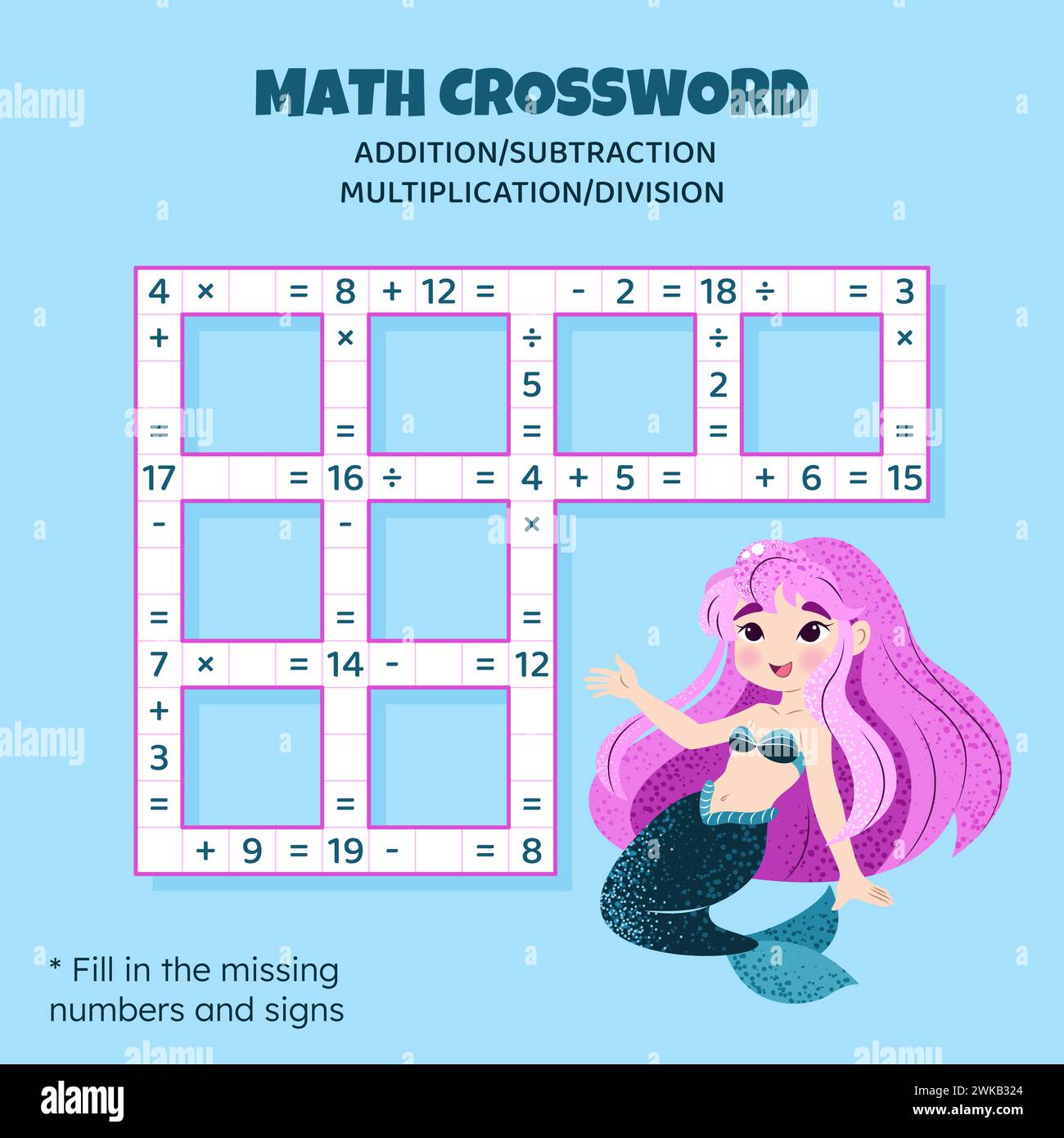 Math Crossword. Addition, subtraction, multiplication and division ...