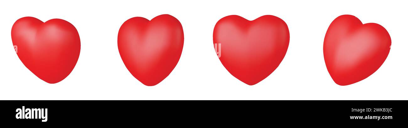 Collection of realistic red valentine hearts. 3d render heart. Vector ...