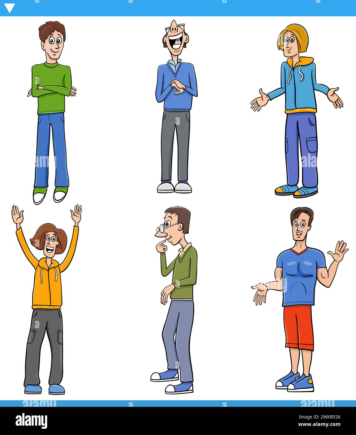 Cartoon illustration of funny young men comic characters set Stock ...