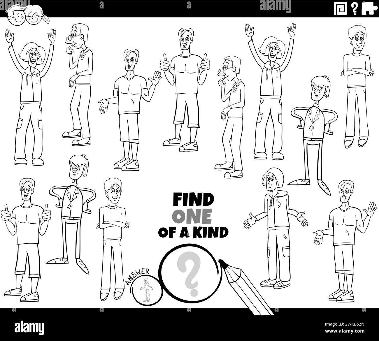 Cartoon illustration of find one of a kind picture educational activity ...