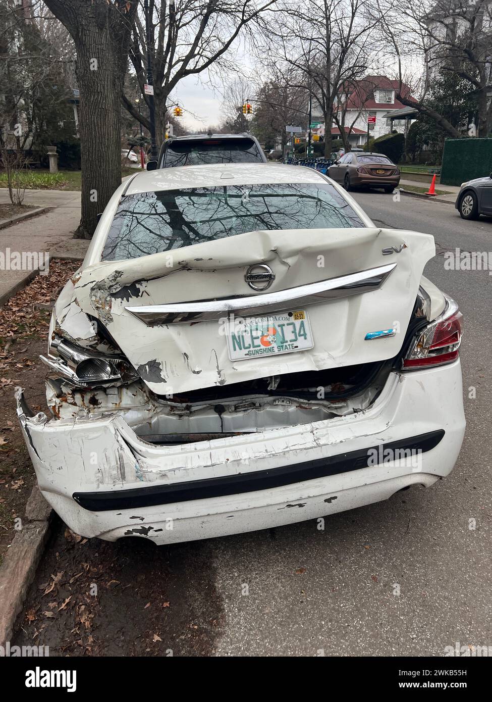 Parked Nisson which was in a rear end collision Stock Photo - Alamy
