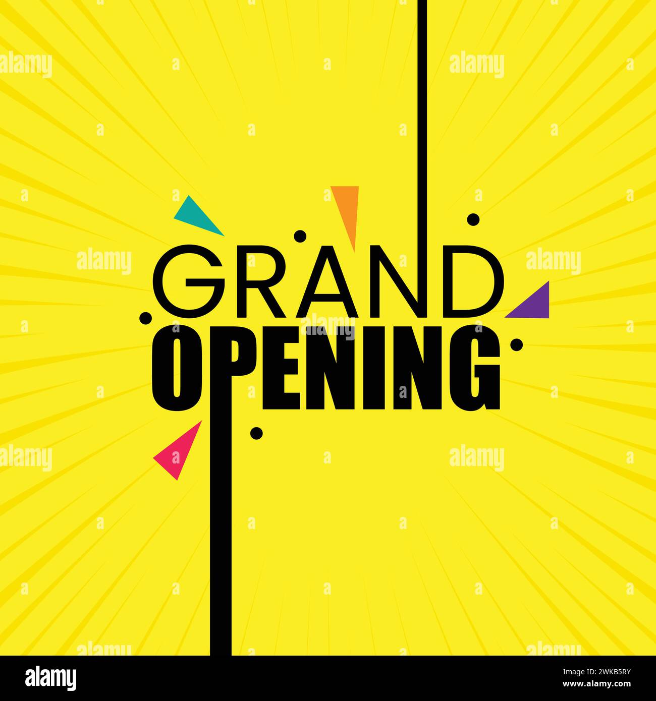 Grand opening banner design with celebration elements on yellow ...