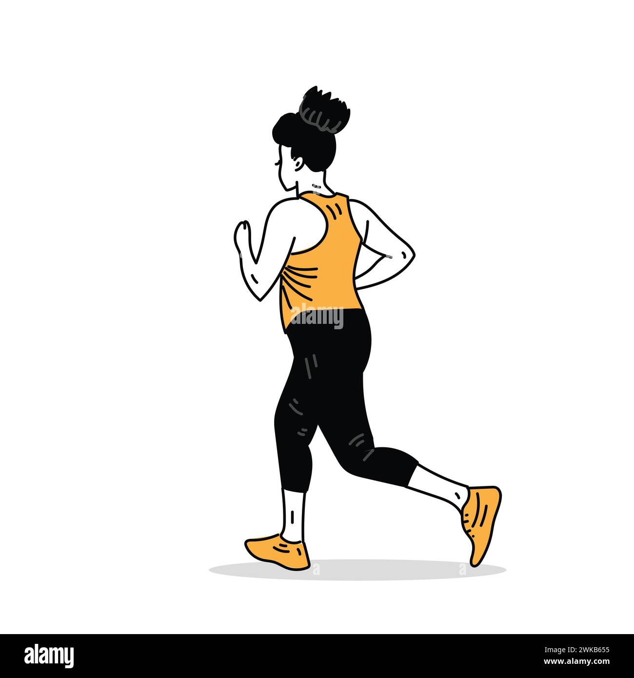 Running Woman character vector flat line art illustration. A girl doing ...
