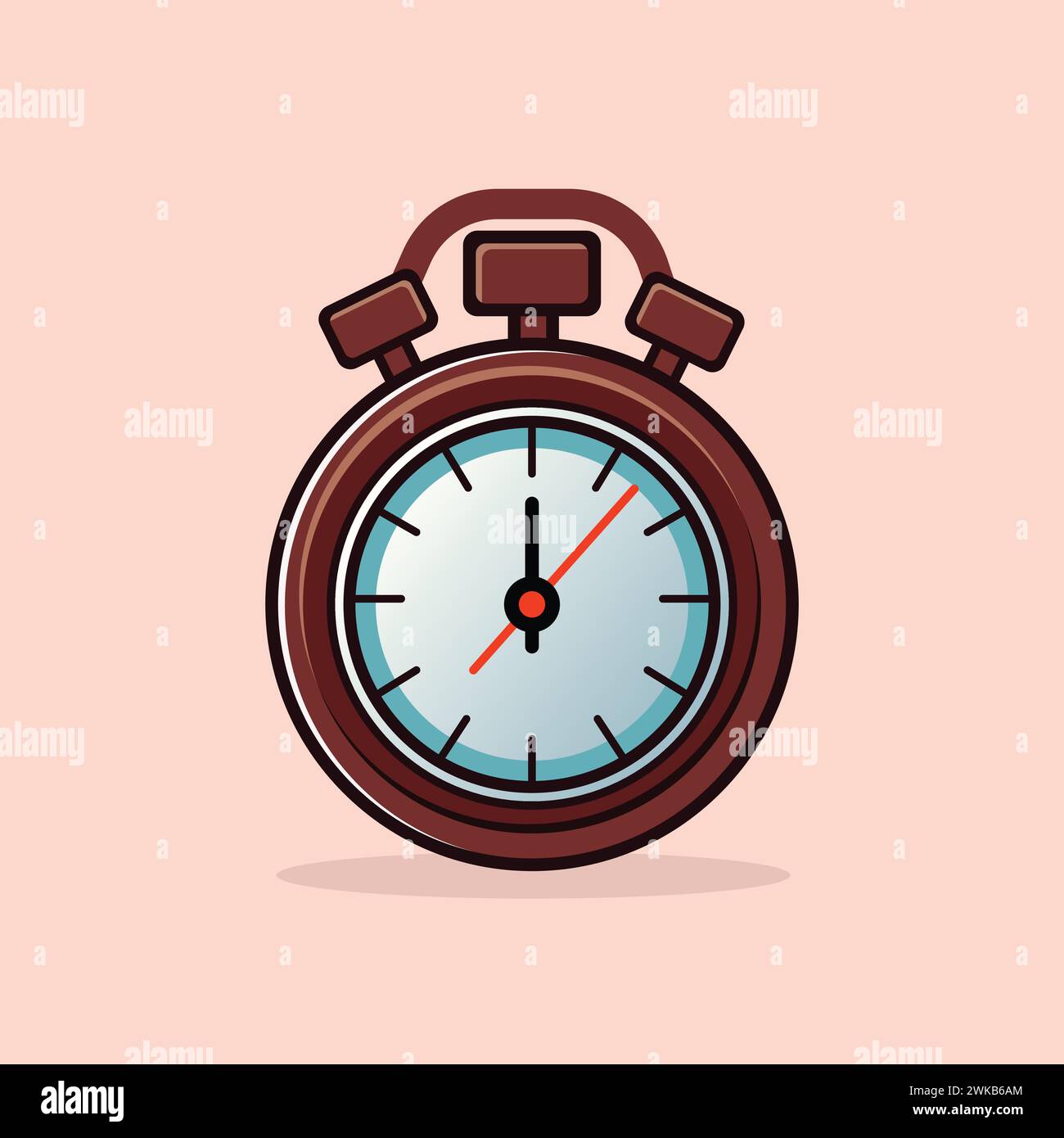 Cartoon flat style Brown color Alarm clock vector illustration for wake ...
