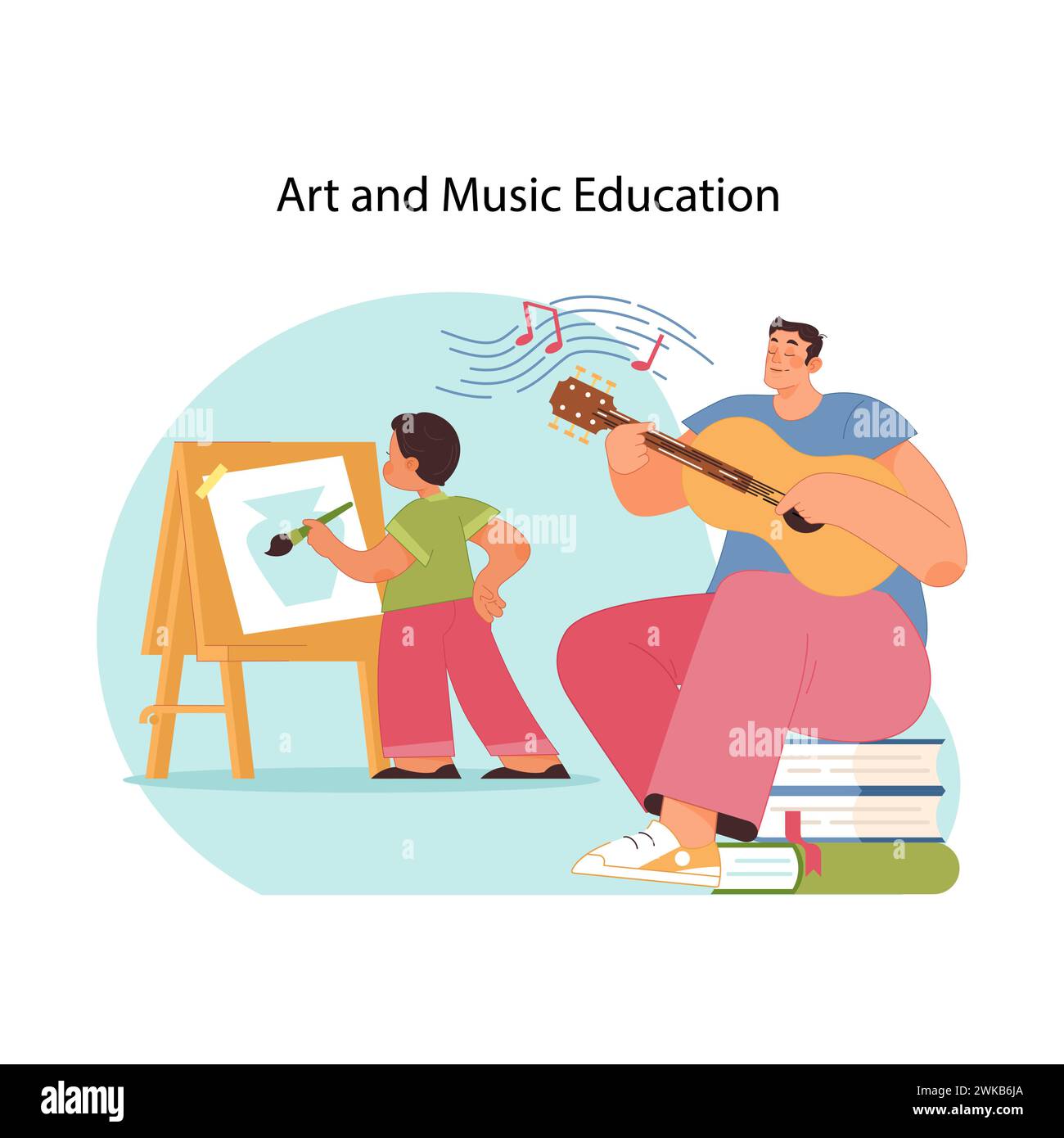 Creative arts concept. Young male student painting vase on easel paired ...