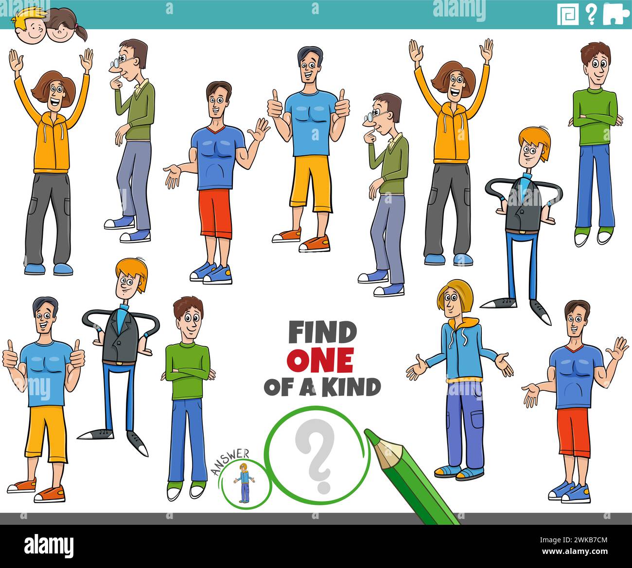 Cartoon illustration of find one of a kind picture educational activity ...