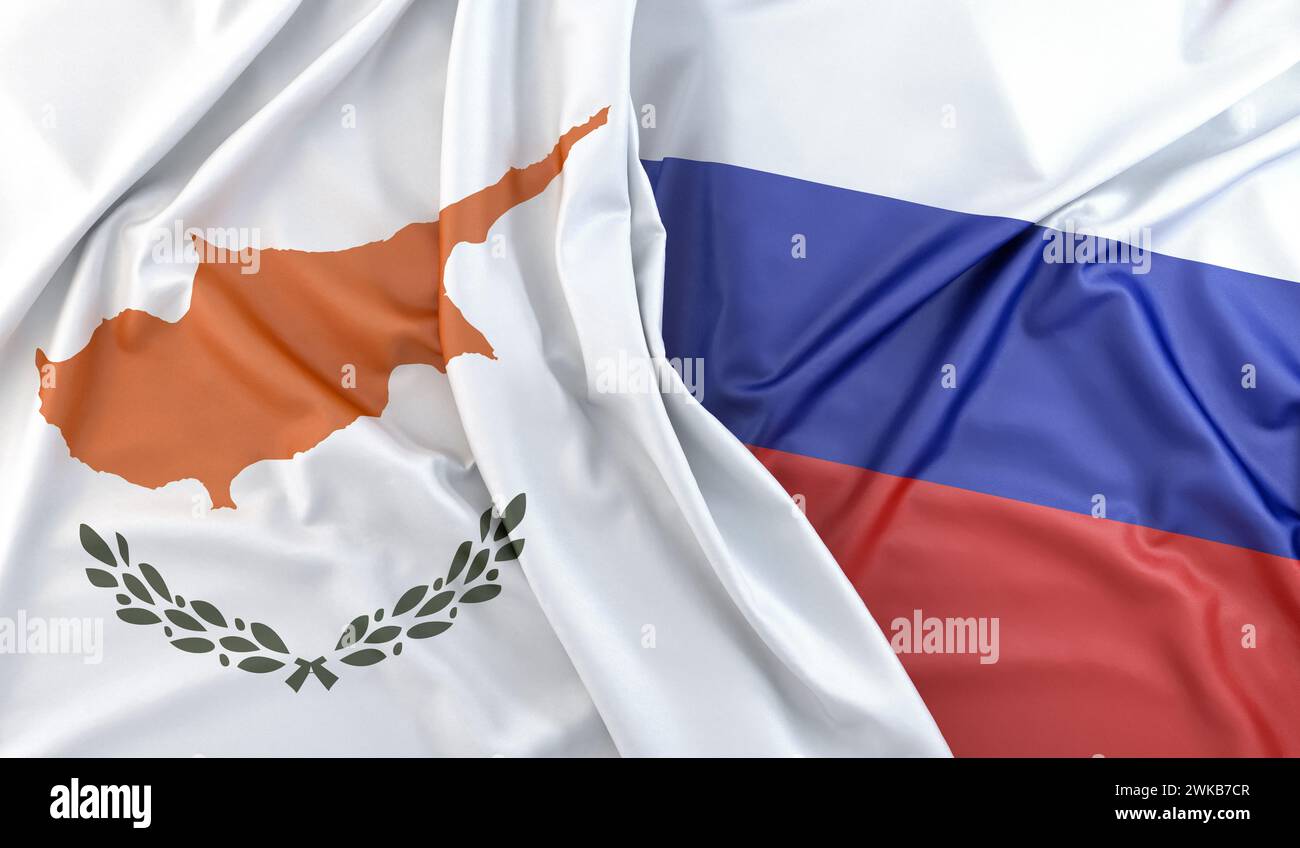 Ruffled Flags of Cyprus and Russia. 3D Rendering Stock Photo - Alamy