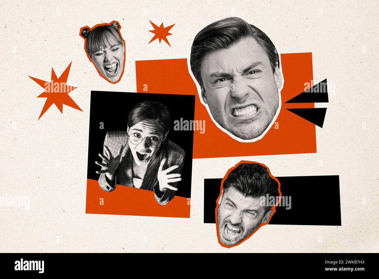 Photo collage picture banner angry businesspeople employees have ...