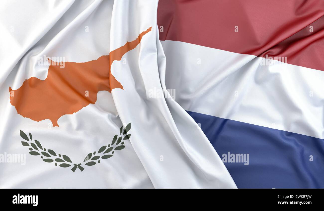 Ruffled Flags of Cyprus and Netherlands. 3D Rendering Stock Photo - Alamy