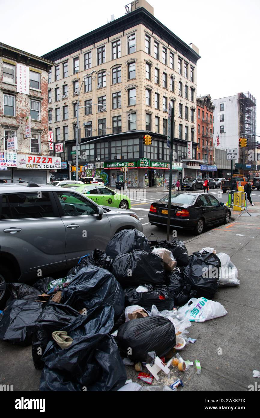 Garbage to be picked up on East Broadway on the Lower East Side in New ...