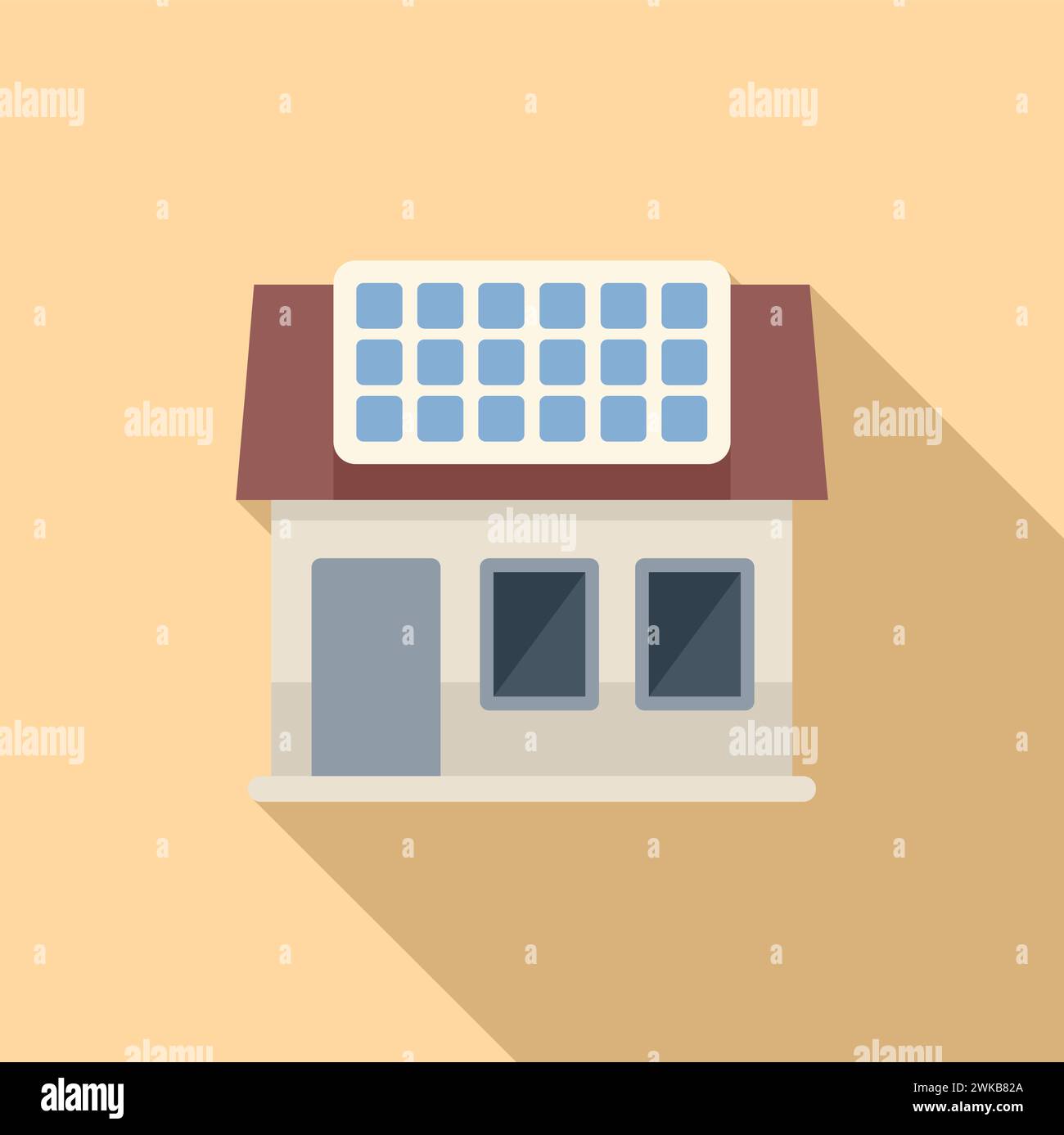 Solar panel on house roof icon flat vector. Regulator sun. Module cell ...