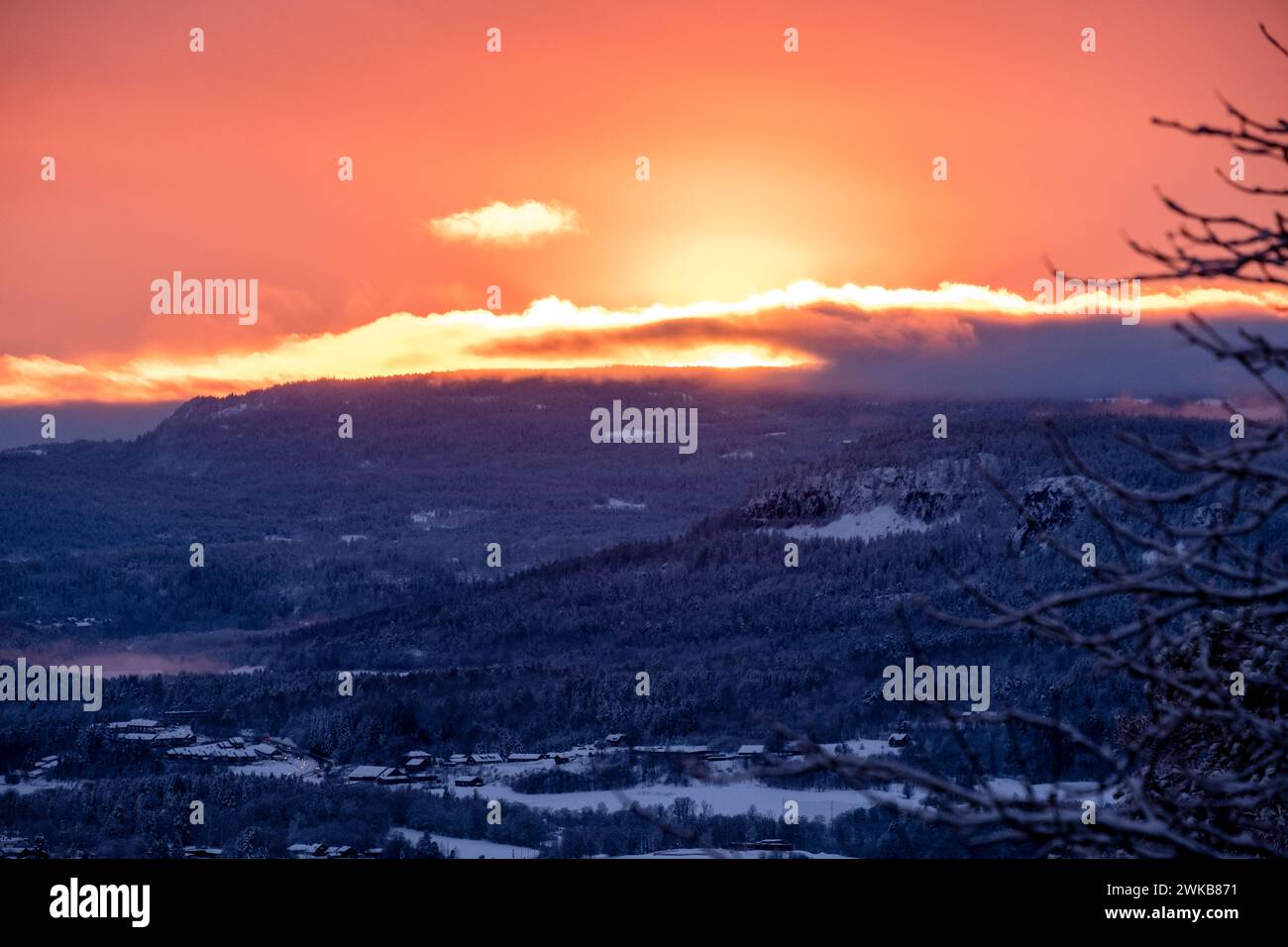 View from Holmenkollen neighborhood of Oslo, Norway, glowing winter ...