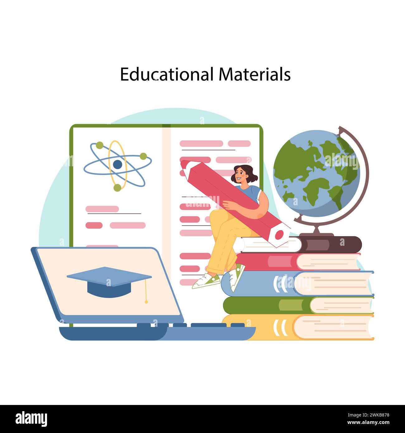 Study resource concept. Student surrounded by wealth of educational ...