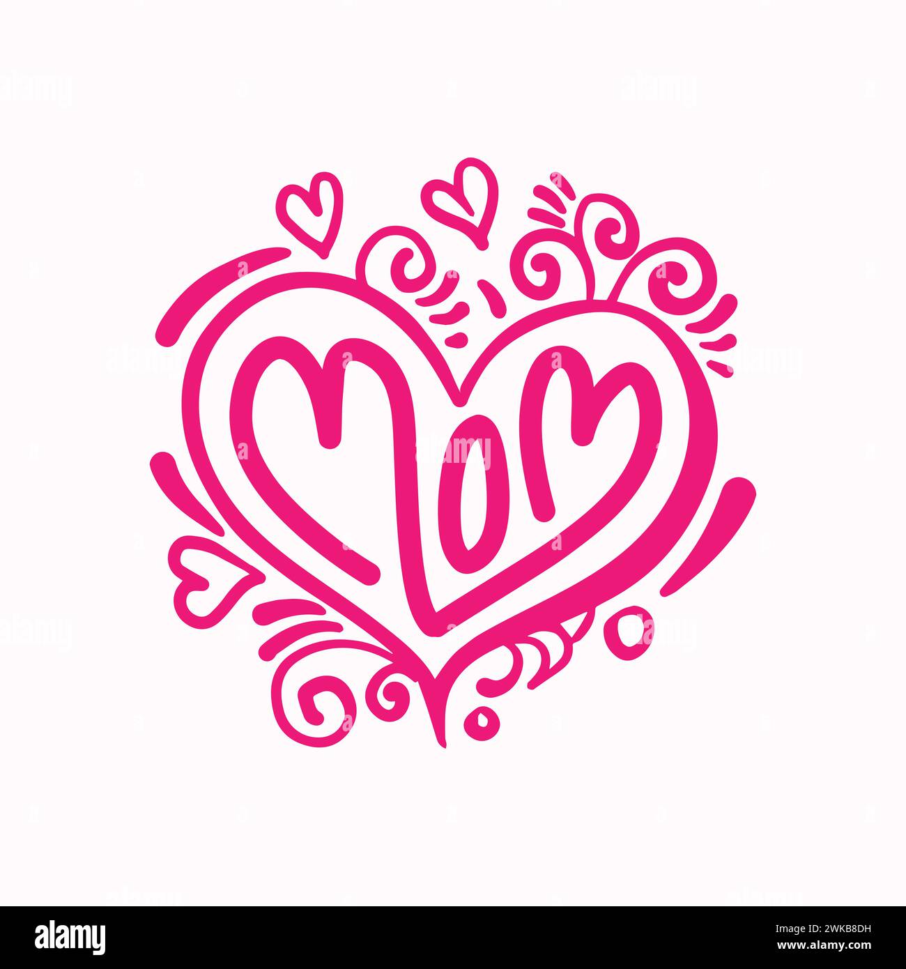Mom lettering logo on a decorative heart shape illustration. Mom script ...