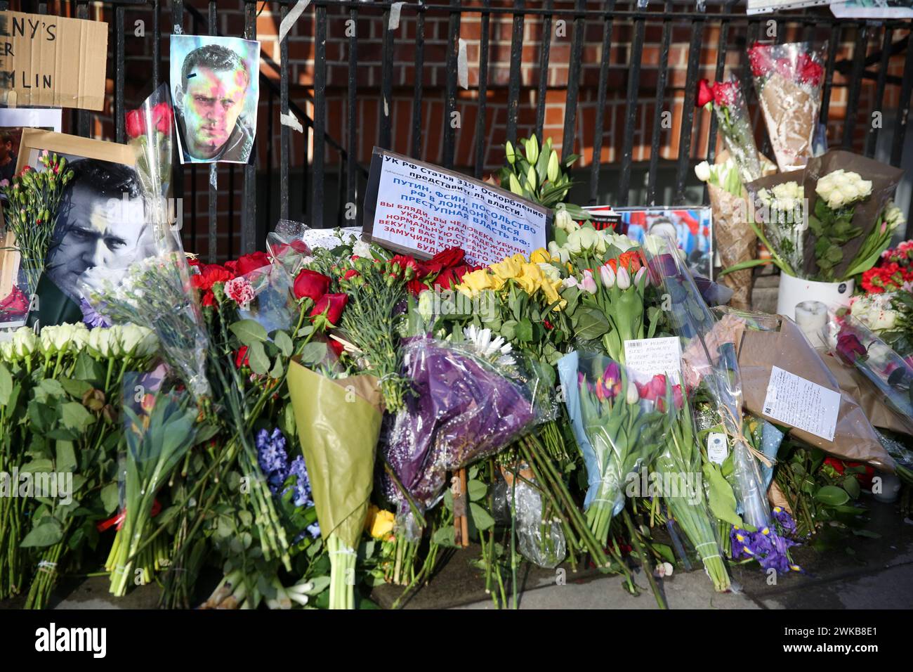 London, UK. 18th Feb, 2024. Flowers, tributes and pictures of Alexei ...