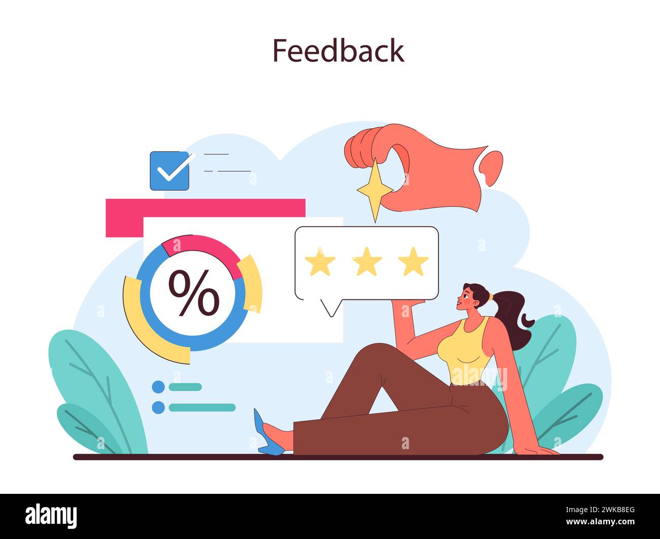 Feedback concept. A professional reflects on performance metrics and client reviews, emphasizing ...