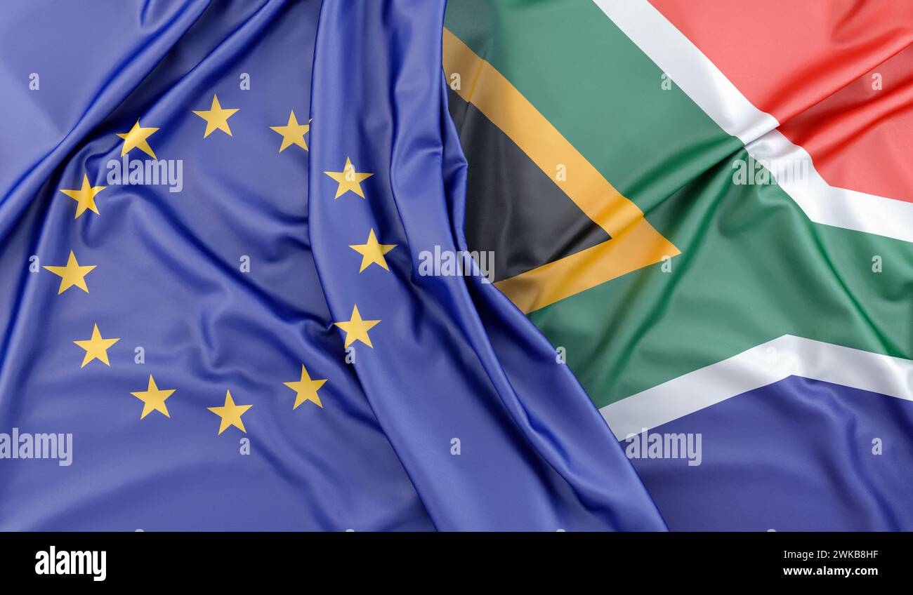 Ruffled Flags of European Union and South Africa. 3D Rendering Stock ...
