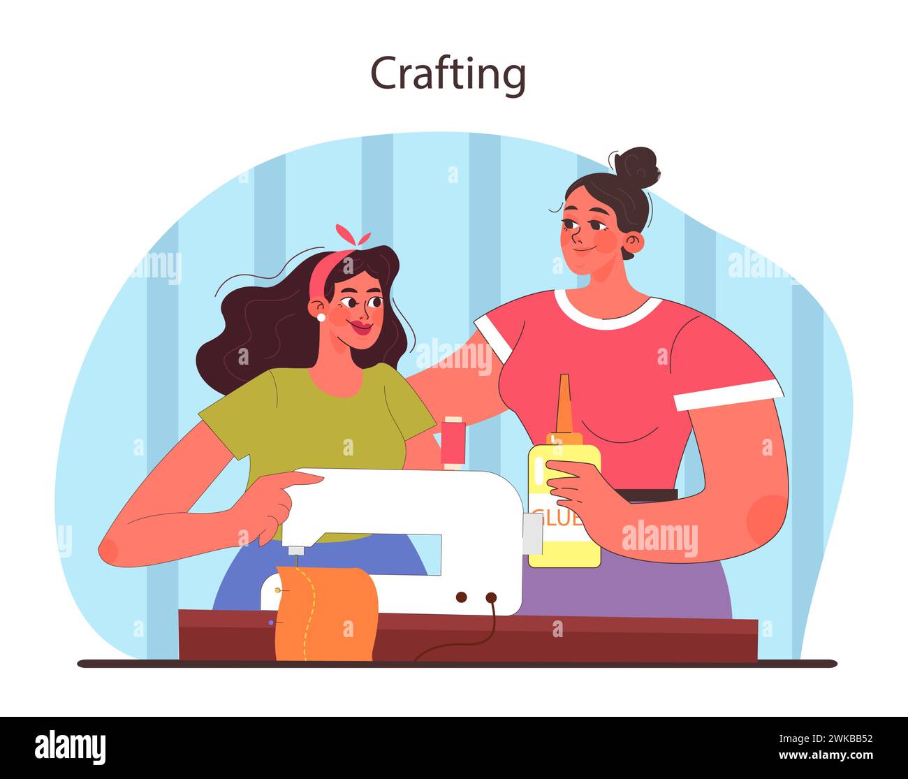 Crafting session concept. Friends sharing creative hobbies. Seamstress ...