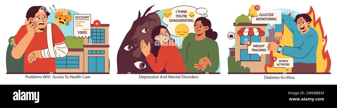 Healthcare Hurdles set. Exploring barriers in healthcare, realities of ...