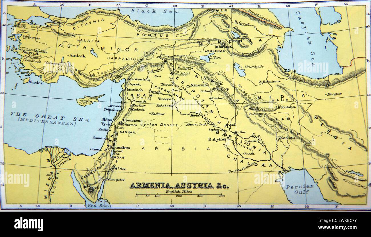 Old Map of Middle East Armenia and Assyria in Old Holy Bible Stock ...