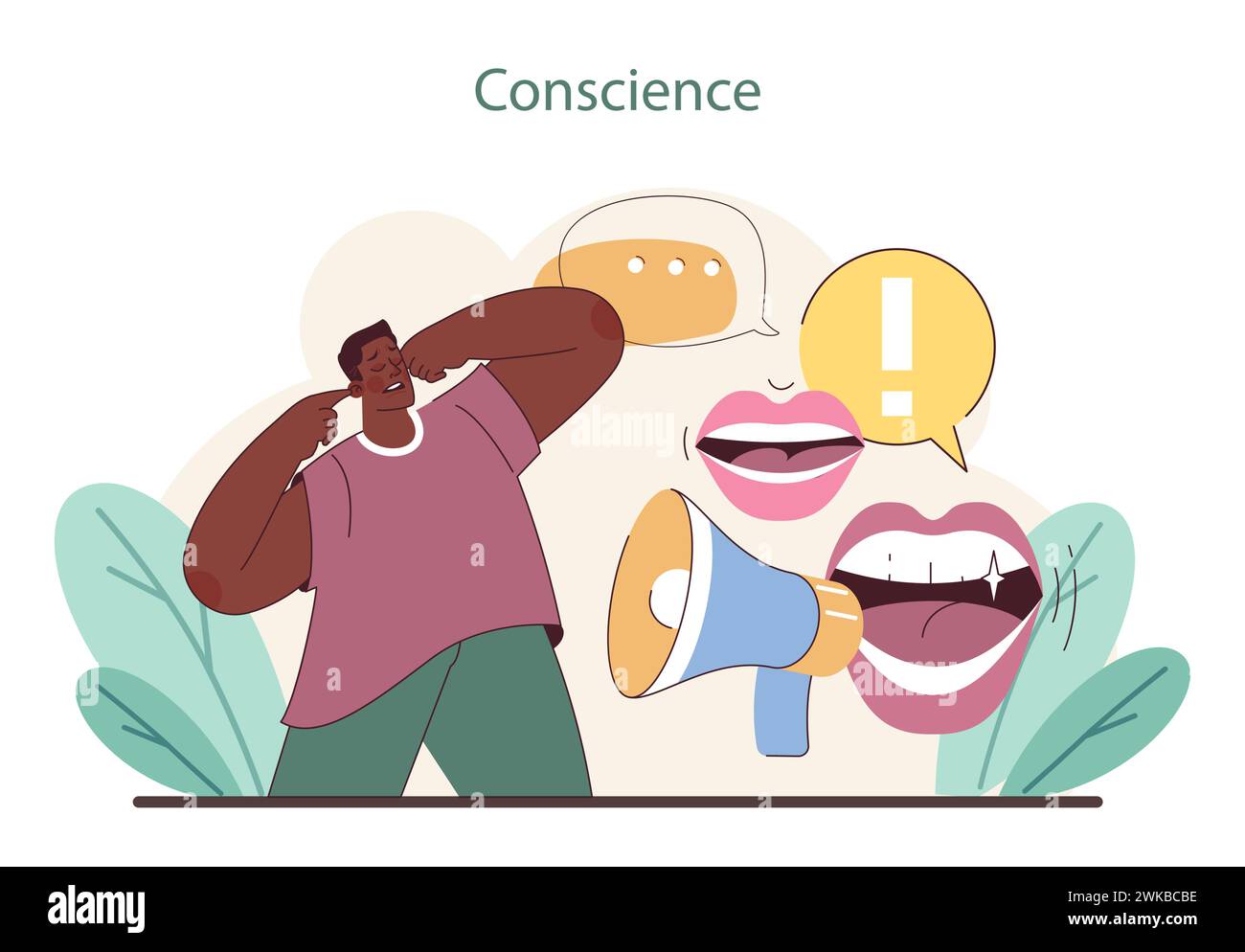Conscience concept. Individual facing a call to conscience, represented ...