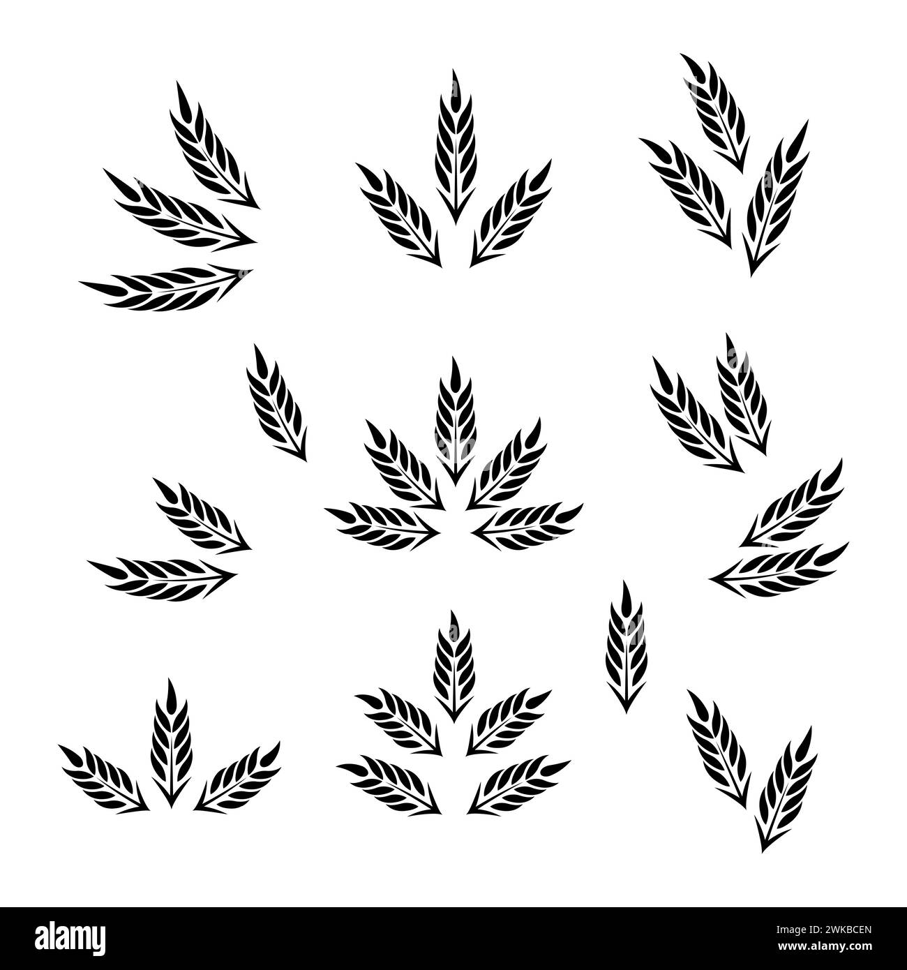 Flat Vector Agriculture Wheat Icon Set Isolated. Organic Wheat and Rice ...