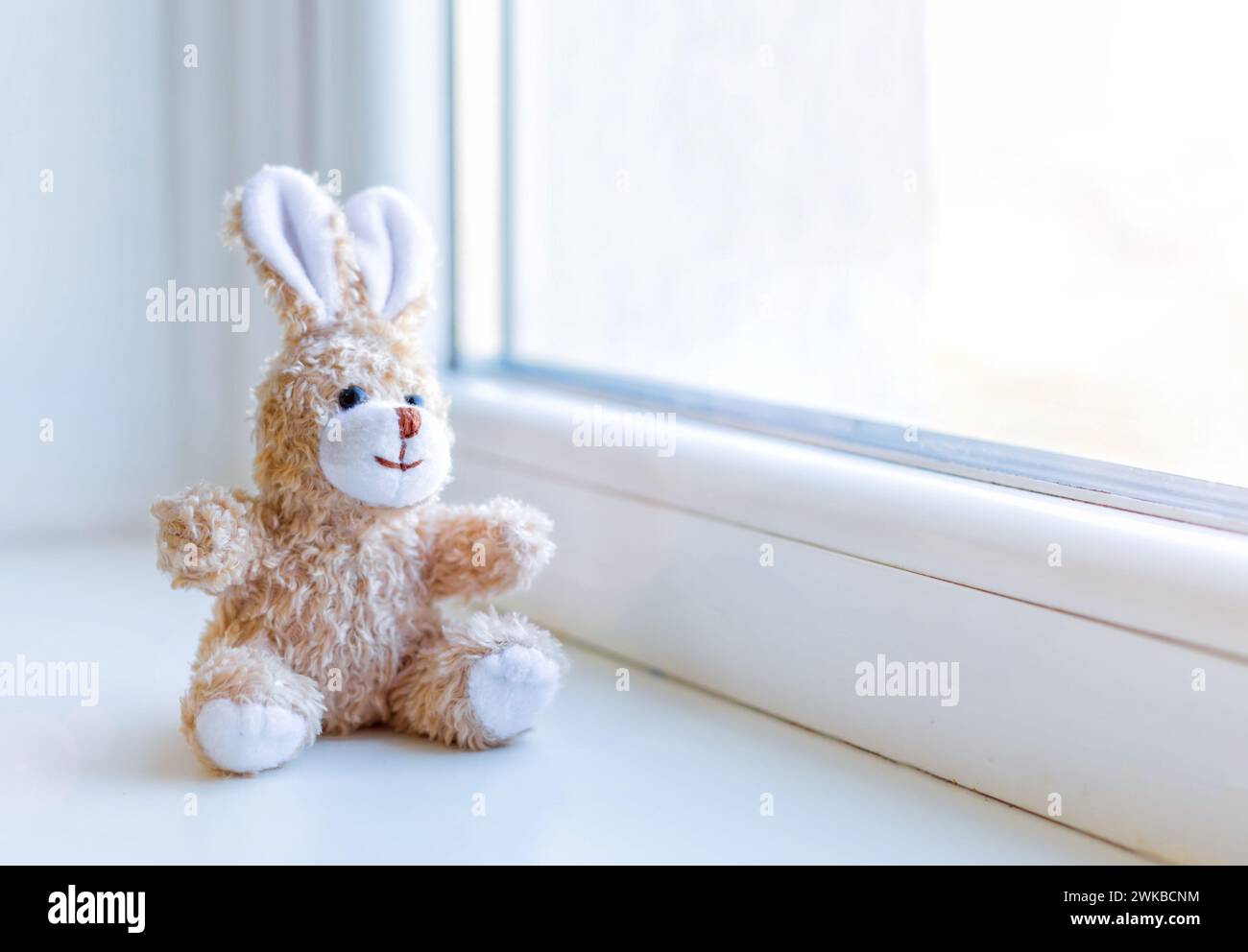 soft toy little bunny on an empty windowsill Stock Photo - Alamy