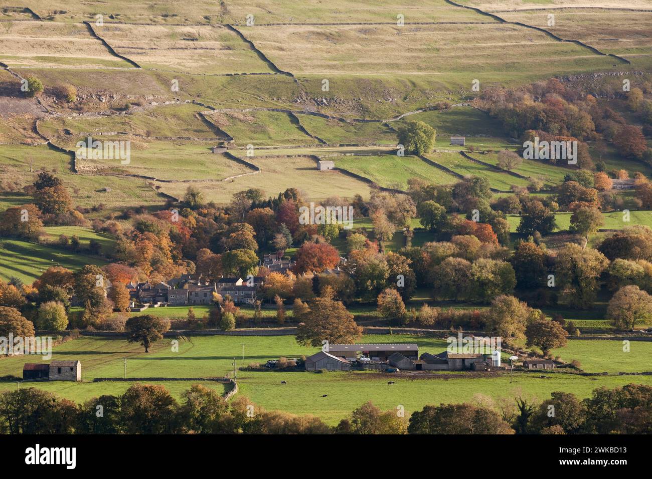 The village of West Burton in Bishopdale in an autumnal Yorkshire Dales ...