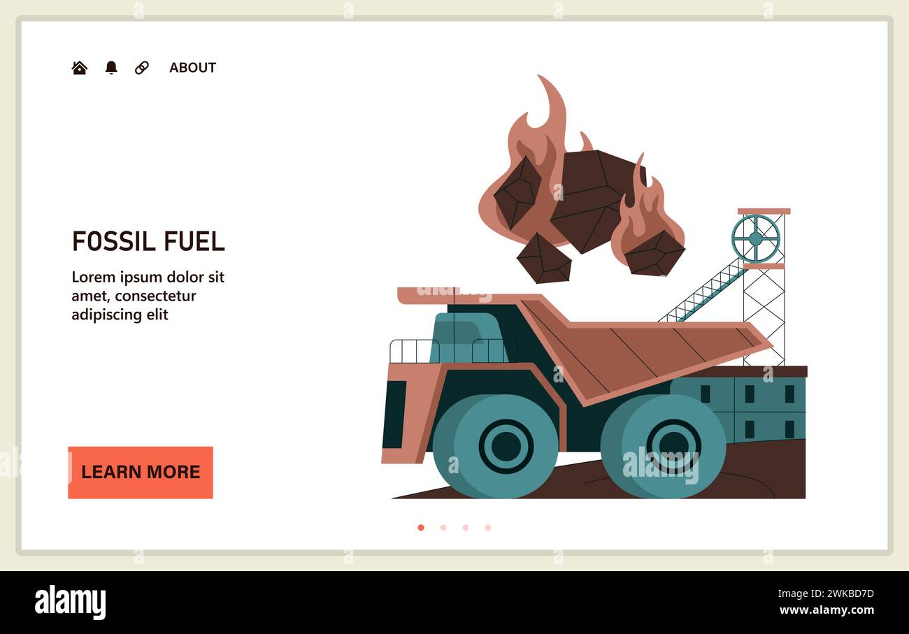 Fossil fuel web or landing. Fossil resources extraction. Earth raw materials depletion. Mining ...