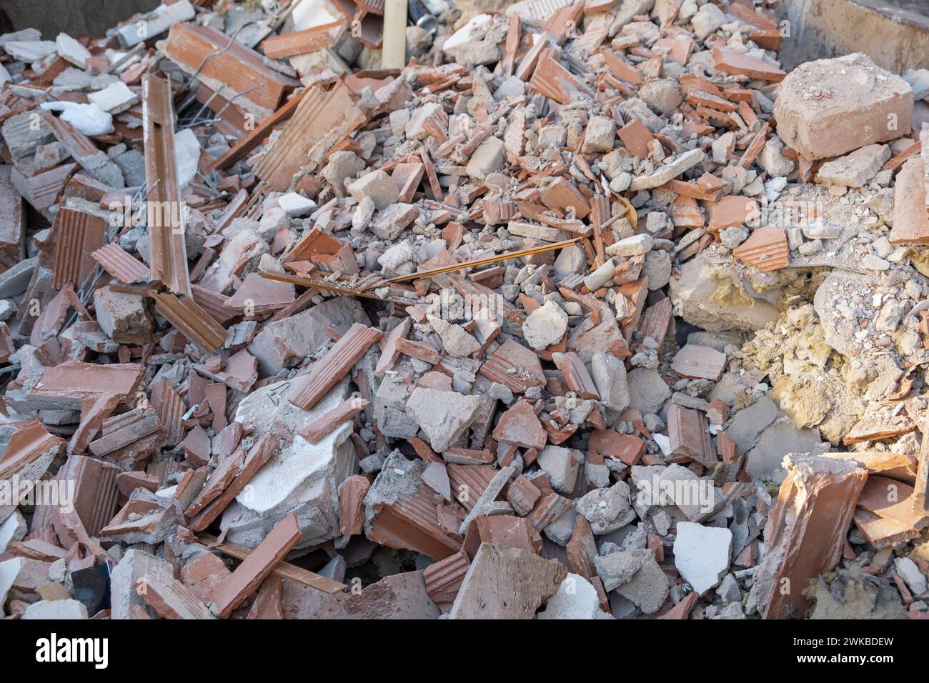 Shattered, broken construction waste after building demolition,in a ...