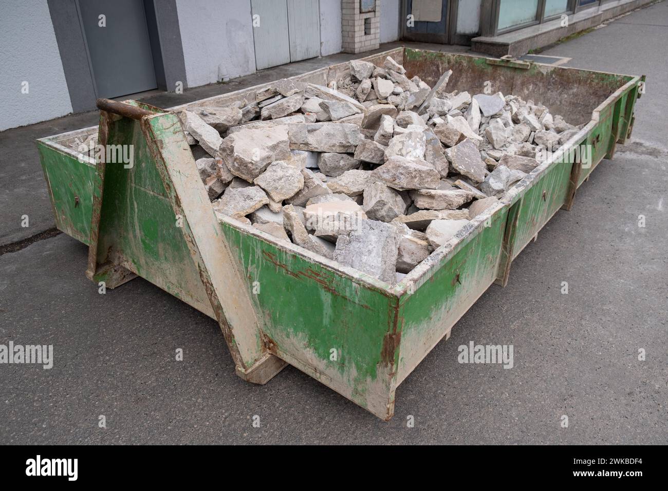 Shattered, broken construction waste after building demolition,in a ...