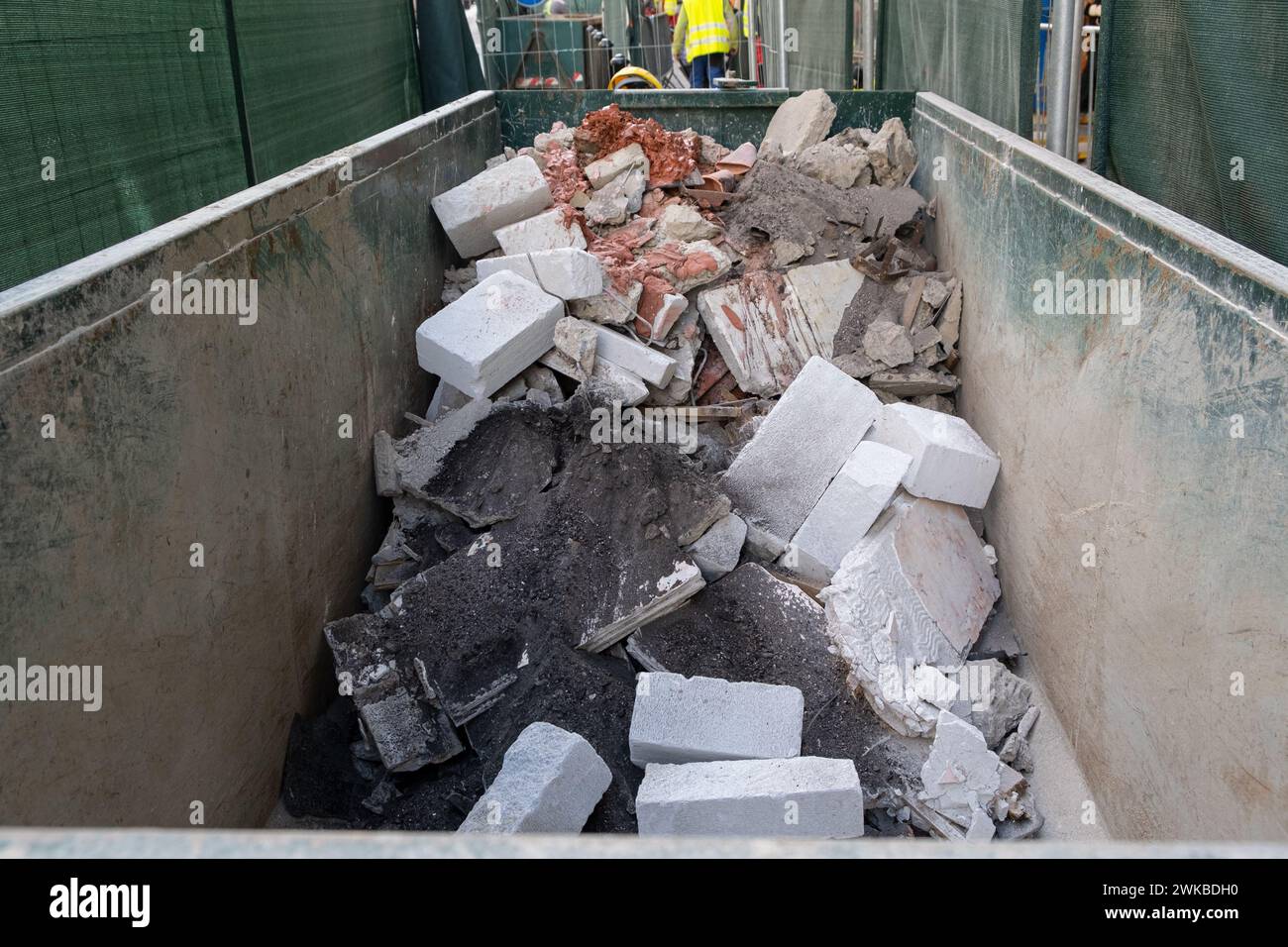Shattered, broken construction waste after building demolition,in a ...