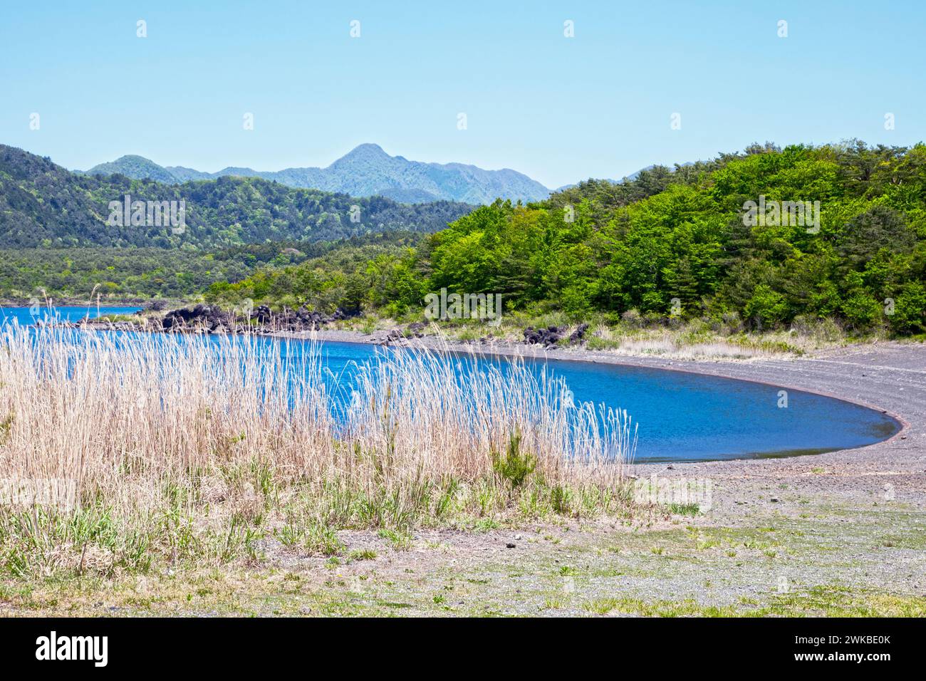 Lake Motosu in Yamanashi Prefecture, one of the Fuji Five Lakes near to ...