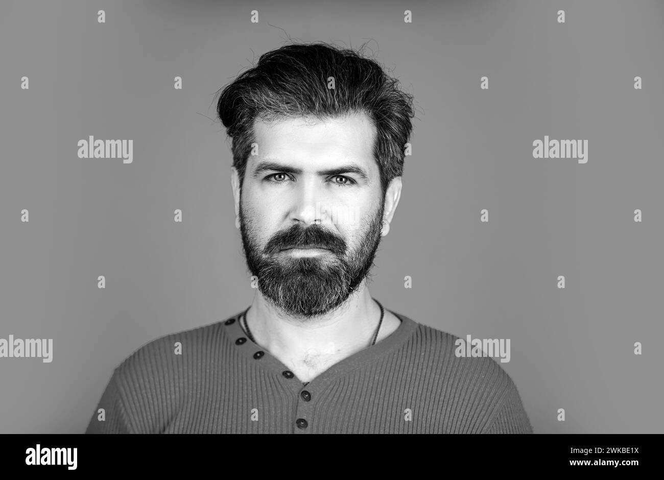 Serious man face. Bearded guy. Human expression emotion concept ...