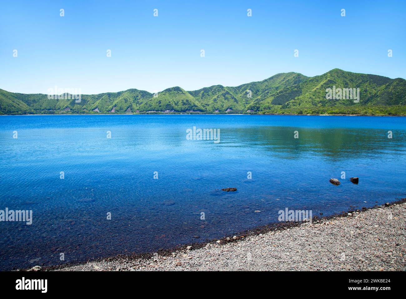 Lake Motosu in Yamanashi Prefecture, one of the Fuji Five Lakes near to ...