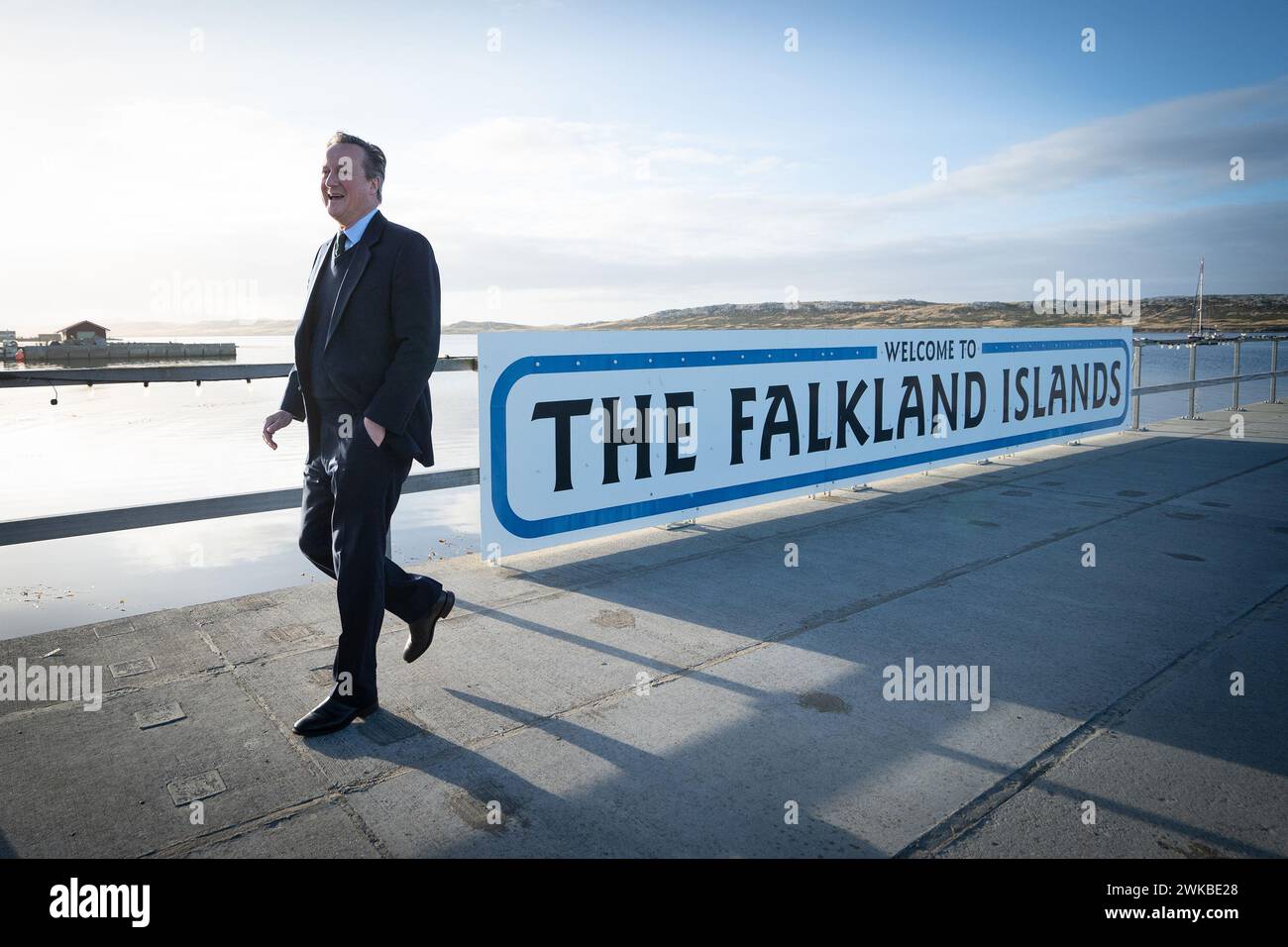 Foreign Secretary Lord David Cameron walks around Port Stanley on the ...