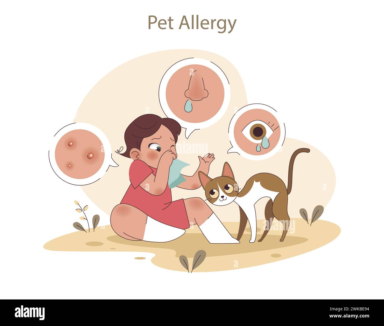 Pet allergy concept. A child experiences pet allergies, highlighting ...