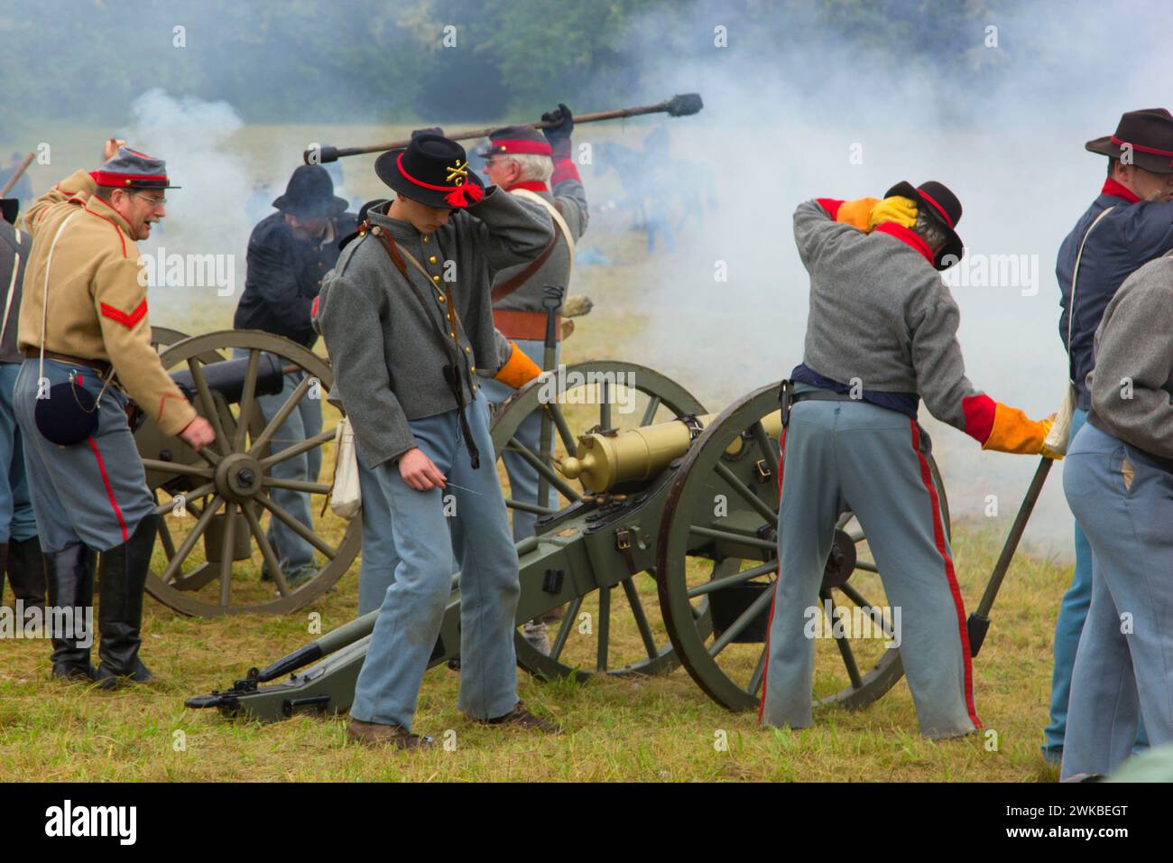 Confederate cannon battery during battle re-enactment, Civil War ...