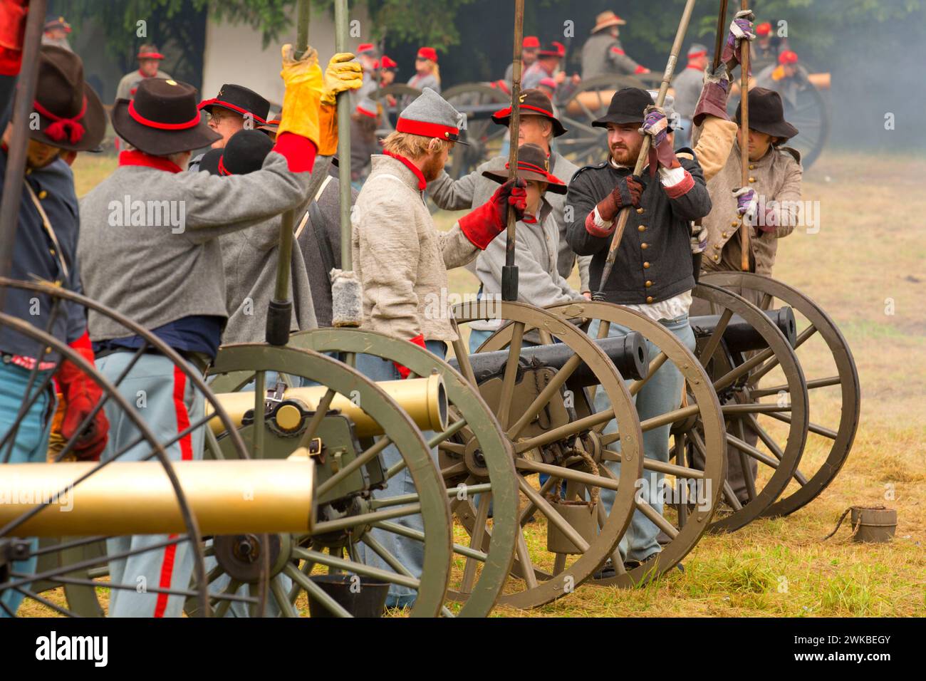 Confederate cannon battery during battle re-enactment, Civil War ...