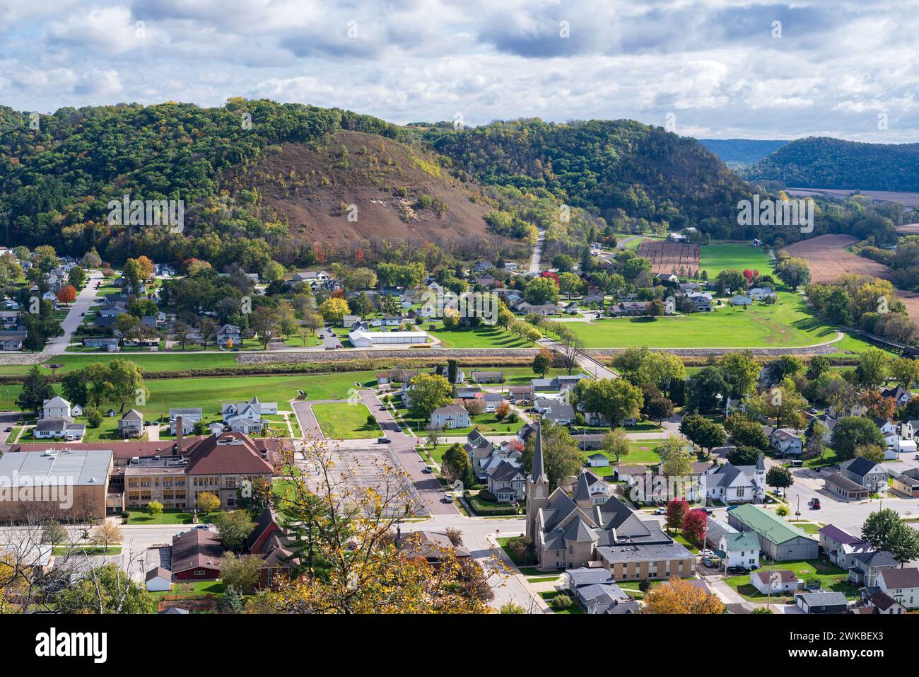overlooking rushford from magelssen bluff park and bluffs on horizon in ...