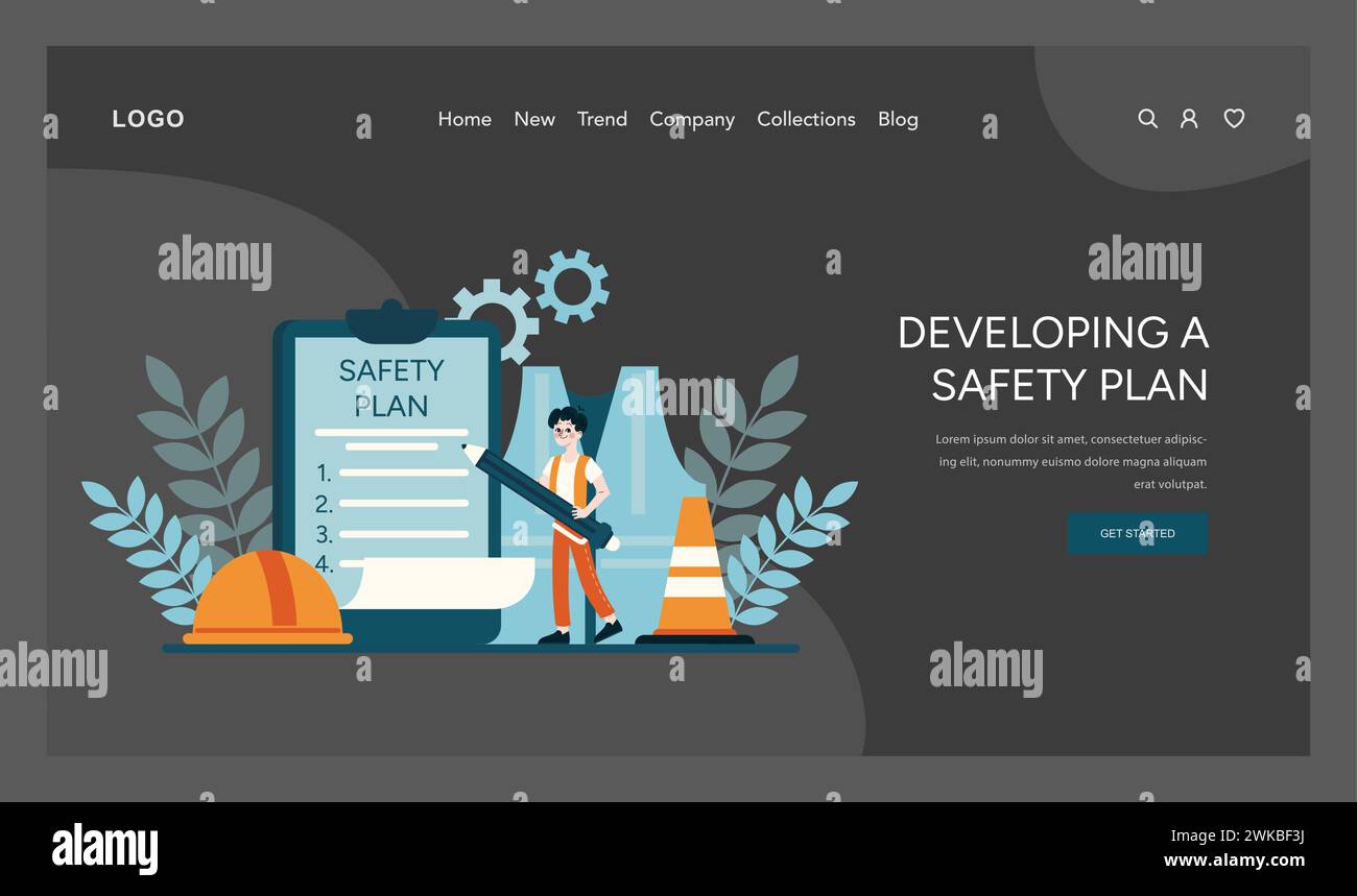 Developing a Safety Plan vector. Detailing a worker's involvement in ...
