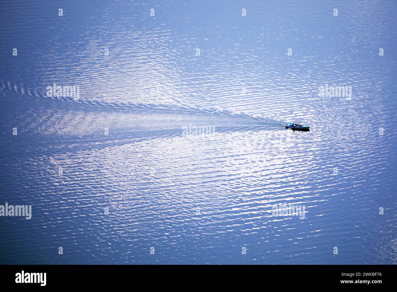 Leisure boat on lake Edersee, Germany, Hesse, Kellerwald National Park ...