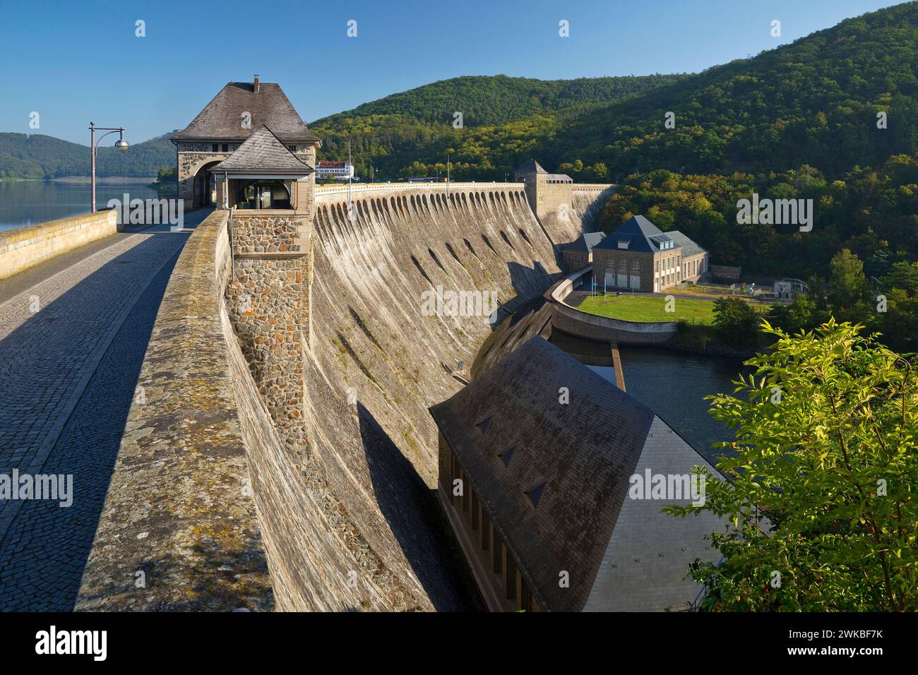 dam wall of lake Edersee, Germany, Hesse, Kellerwald National Park ...