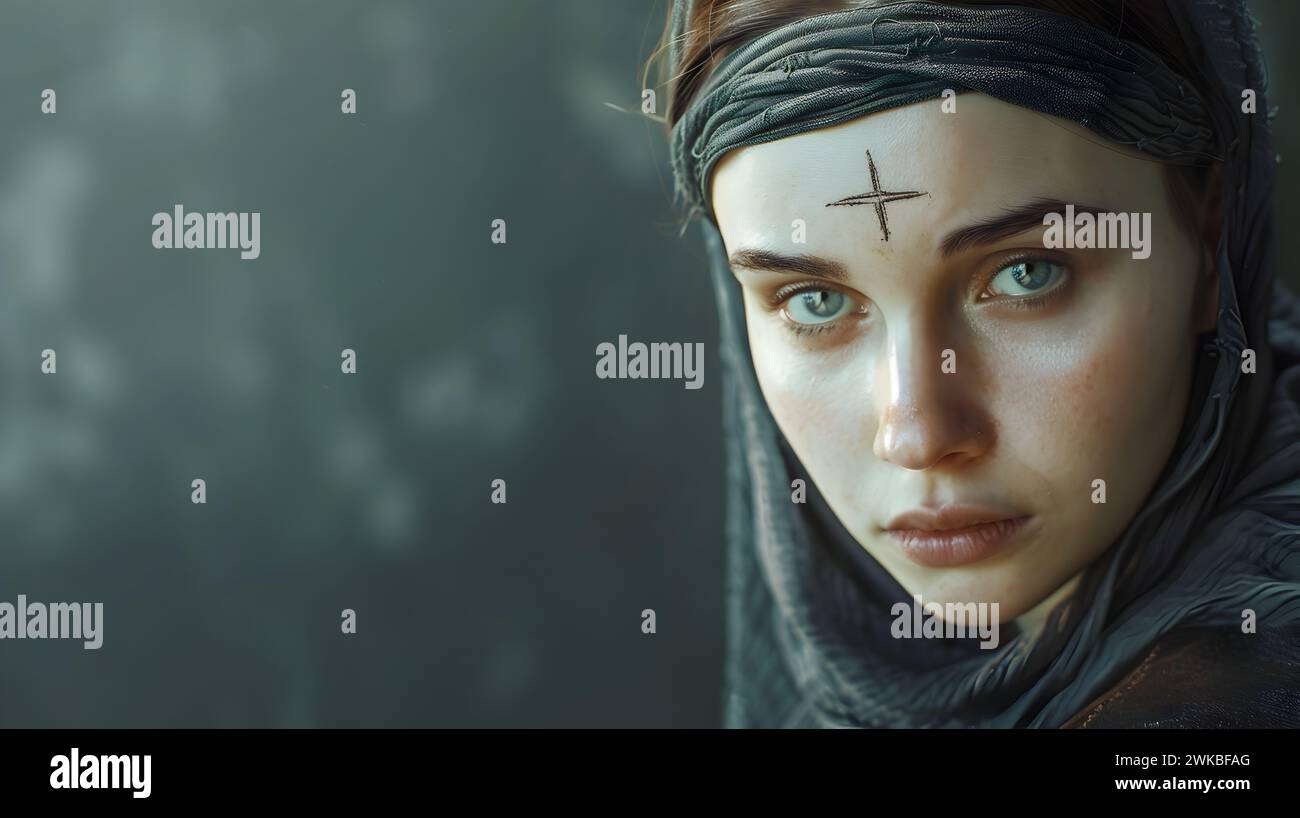 A hyper-realistic and modern depiction of a woman wearing a headscarf ...